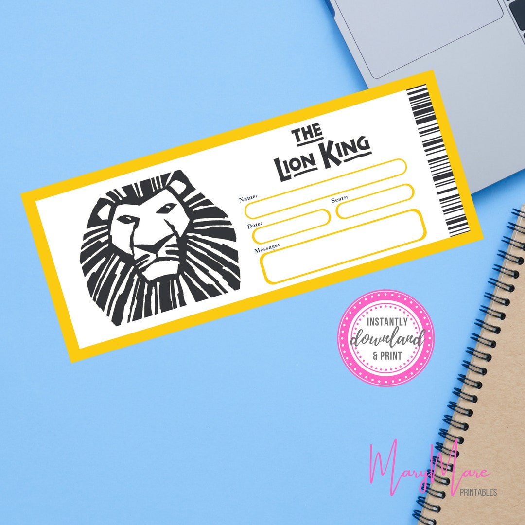Lion King Broadway Ticket Print, Broadway Easy Print Ticket, Surprise ...