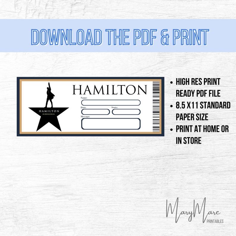 Hamilton Broadway Ticket Print, Broadway Easy Print Ticket, Surprise ...