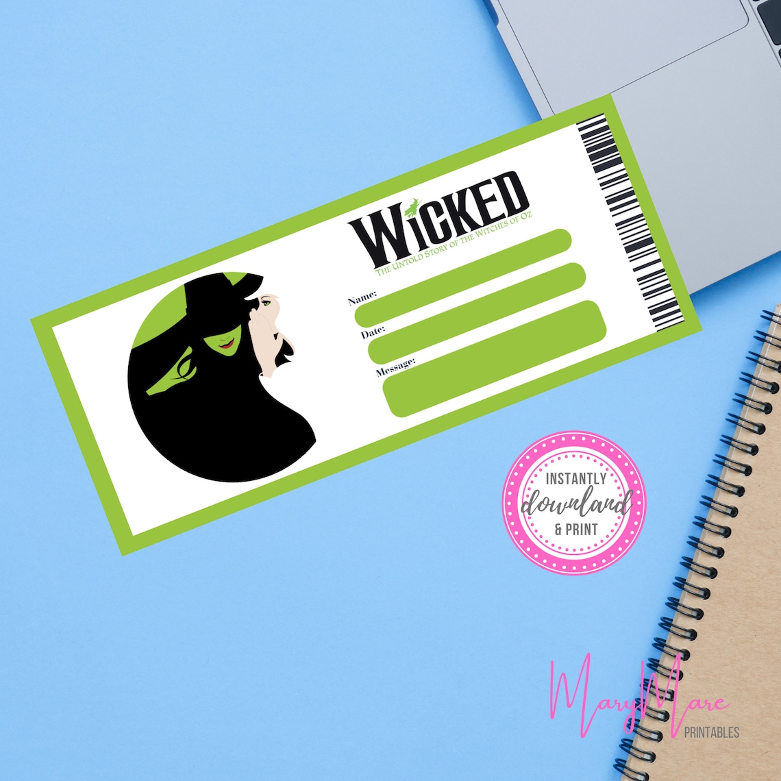 Wicked Ticket Print, Broadway Easy Print Ticket, Surprise Show Ticket ...