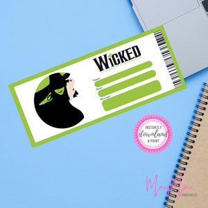 Wicked Ticket Print, Broadway Easy Print Ticket, Surprise Show Ticket ...