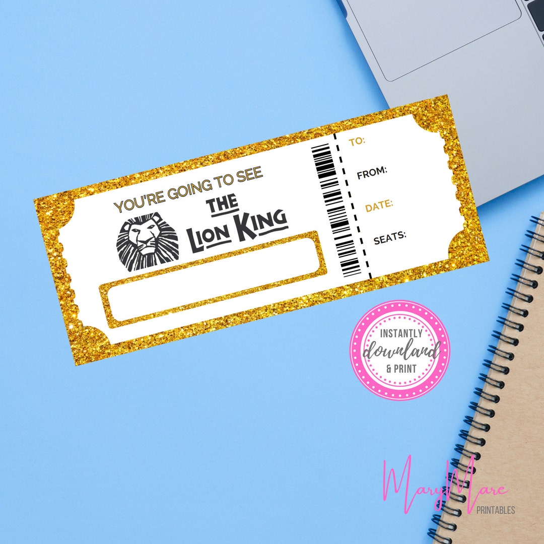 Lion King Ticket Print, Broadway Show Easy Print Ticket, Surprise ...