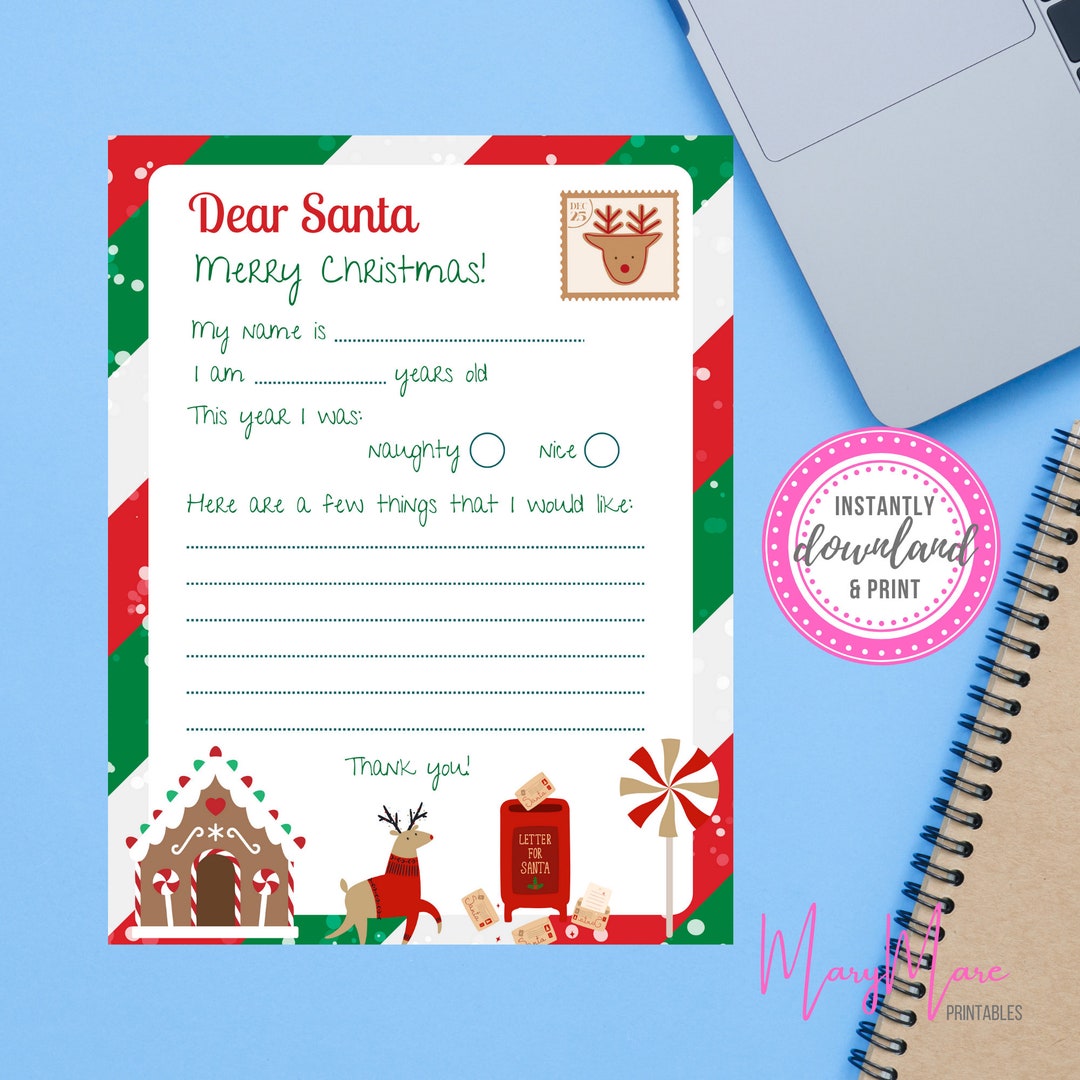 Dear Santa List Easy Print Letter, Dear Santa Letter, My Christmas List ...