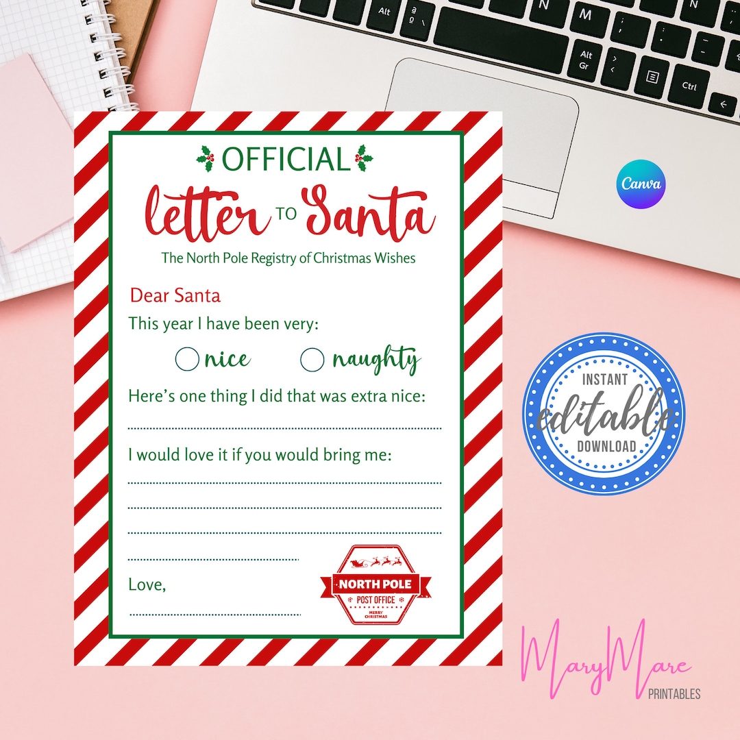 Official Letter to Santa Editable Letter, Dear Santa, Easy Print Santa ...