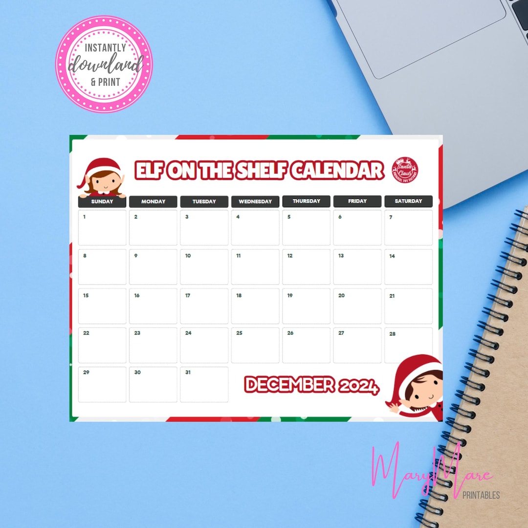 Elf Calendar Easy Print, Easy Print Christmas Elf PDF, Christmas Elf ...