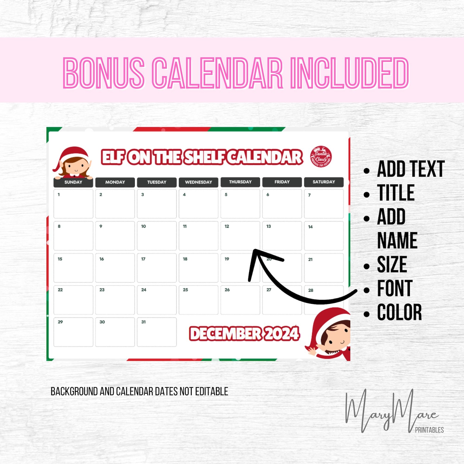 Elf Antics Calendar, Elf Printable, Editable Christmas PDF Print ...