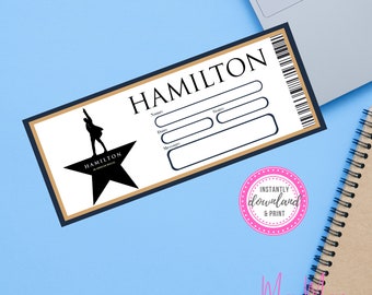 Hamilton Ticket Print, Broadway Easy Print Ticket, Surprise Show Ticket Gift, Hamilton on ...