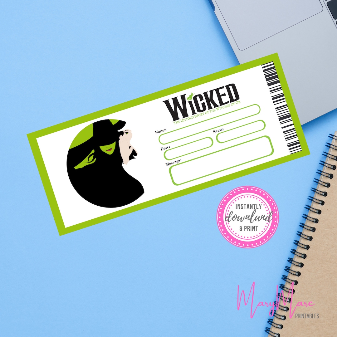 Wicked Ticket Print, Broadway Easy Print Ticket, Surprise Show Tix Gift ...