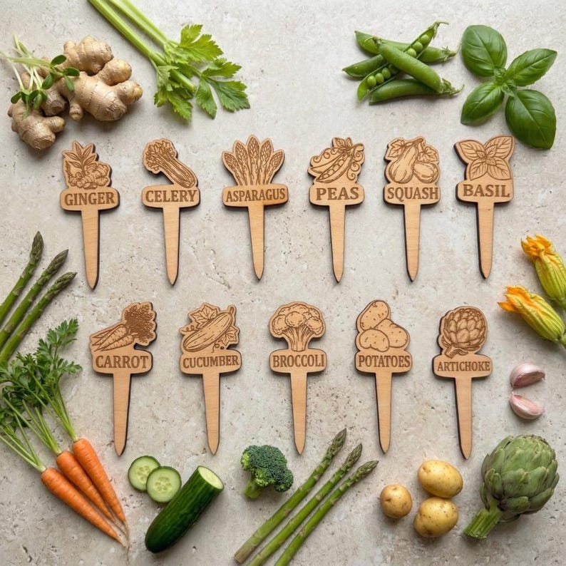 Plant Labels SVG Bundle: 35 Herb Vegetable Garden Markers Laser Engrave ...