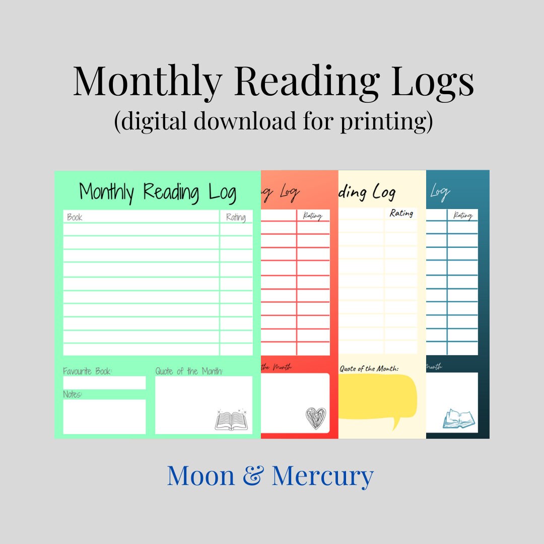 Monthly Reading Logs - Digital Download to Print - Etsy