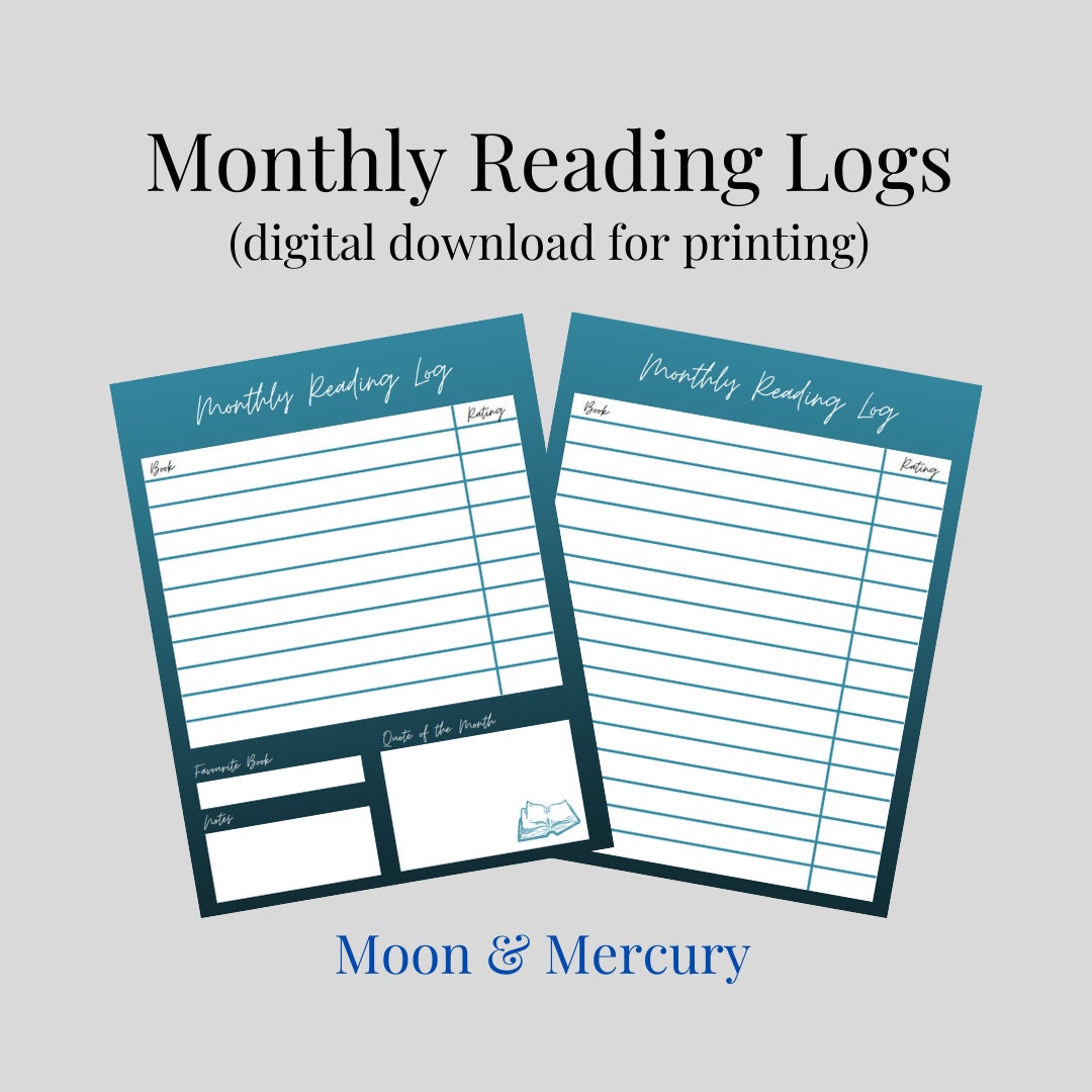 Monthly Reading Logs - Digital Download to Print - Etsy