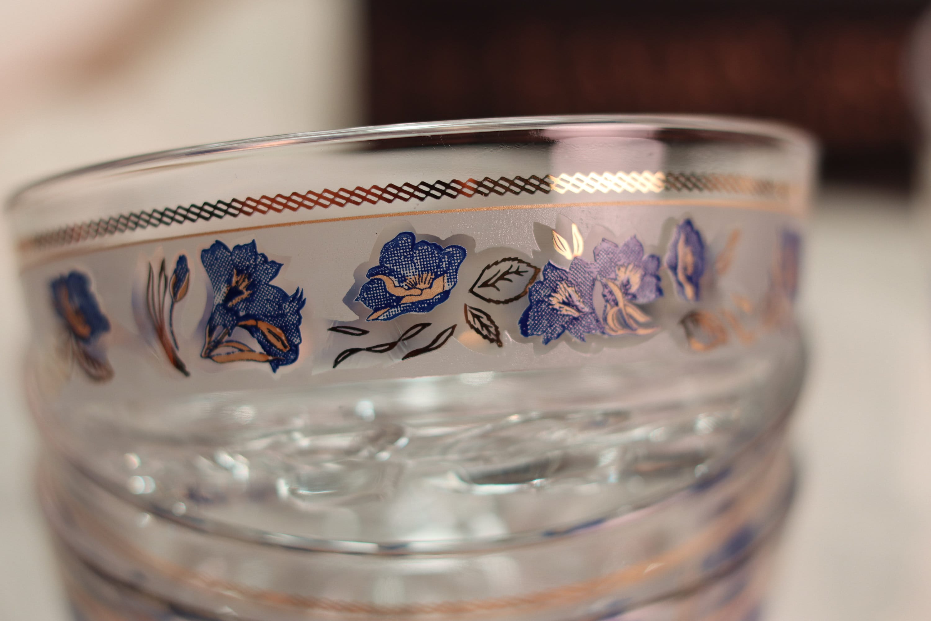 Blue and Gold Italian Cerve Glass Serving and Small Dessert Bowls Set ...