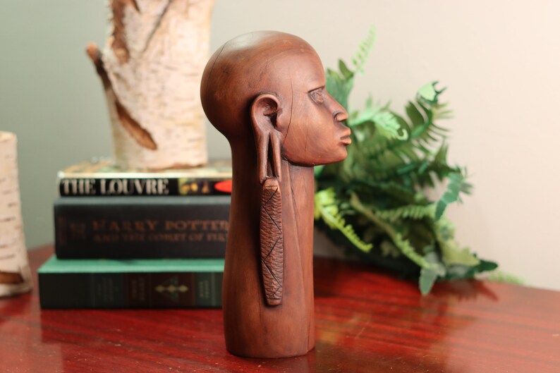 Hand-carved Wooden African Head Statue With Artist Signature - Etsy