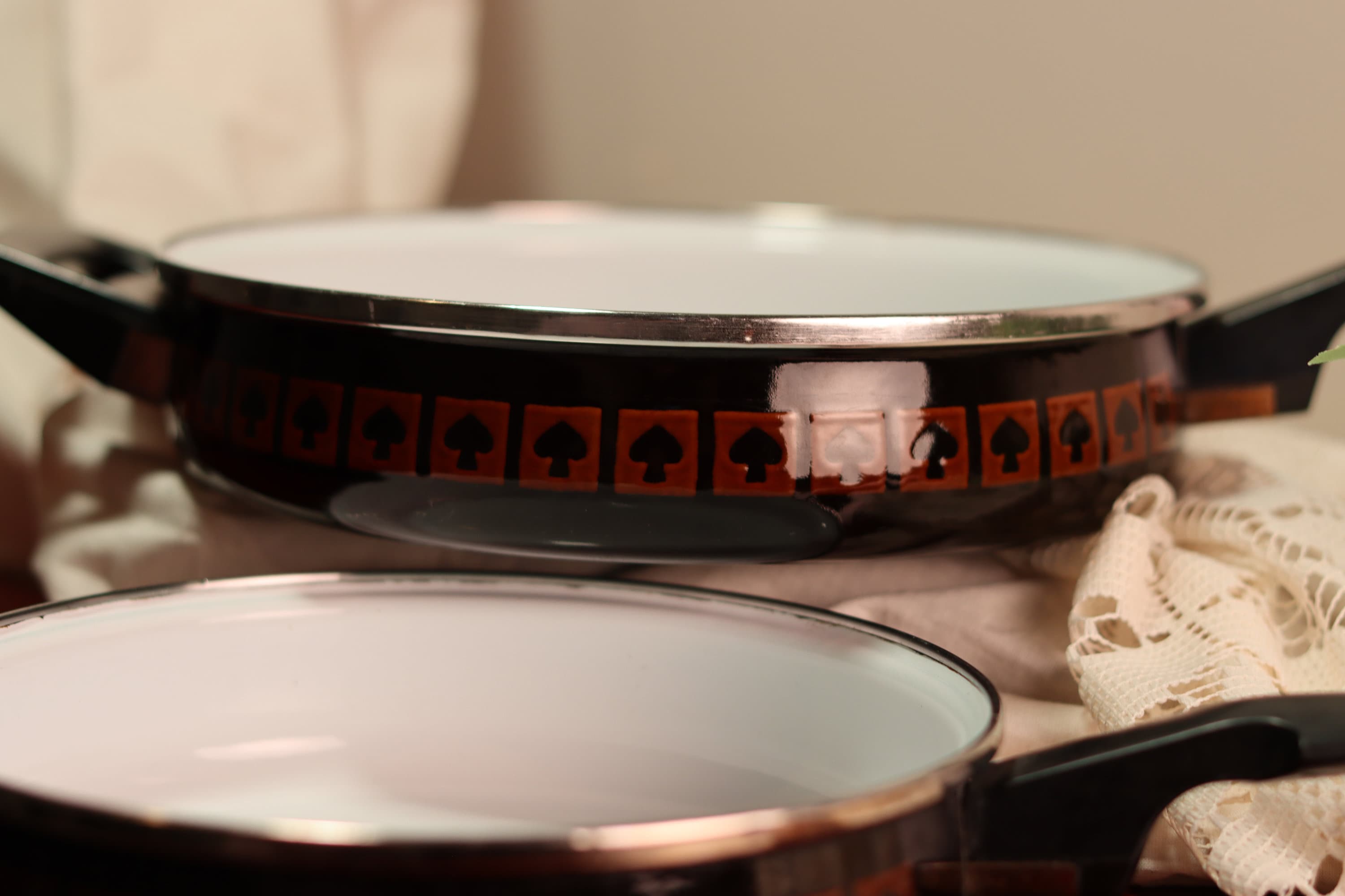 Retro Vintage West Bend Brown Spade Pattern Enamelware Frying Pan Large ...