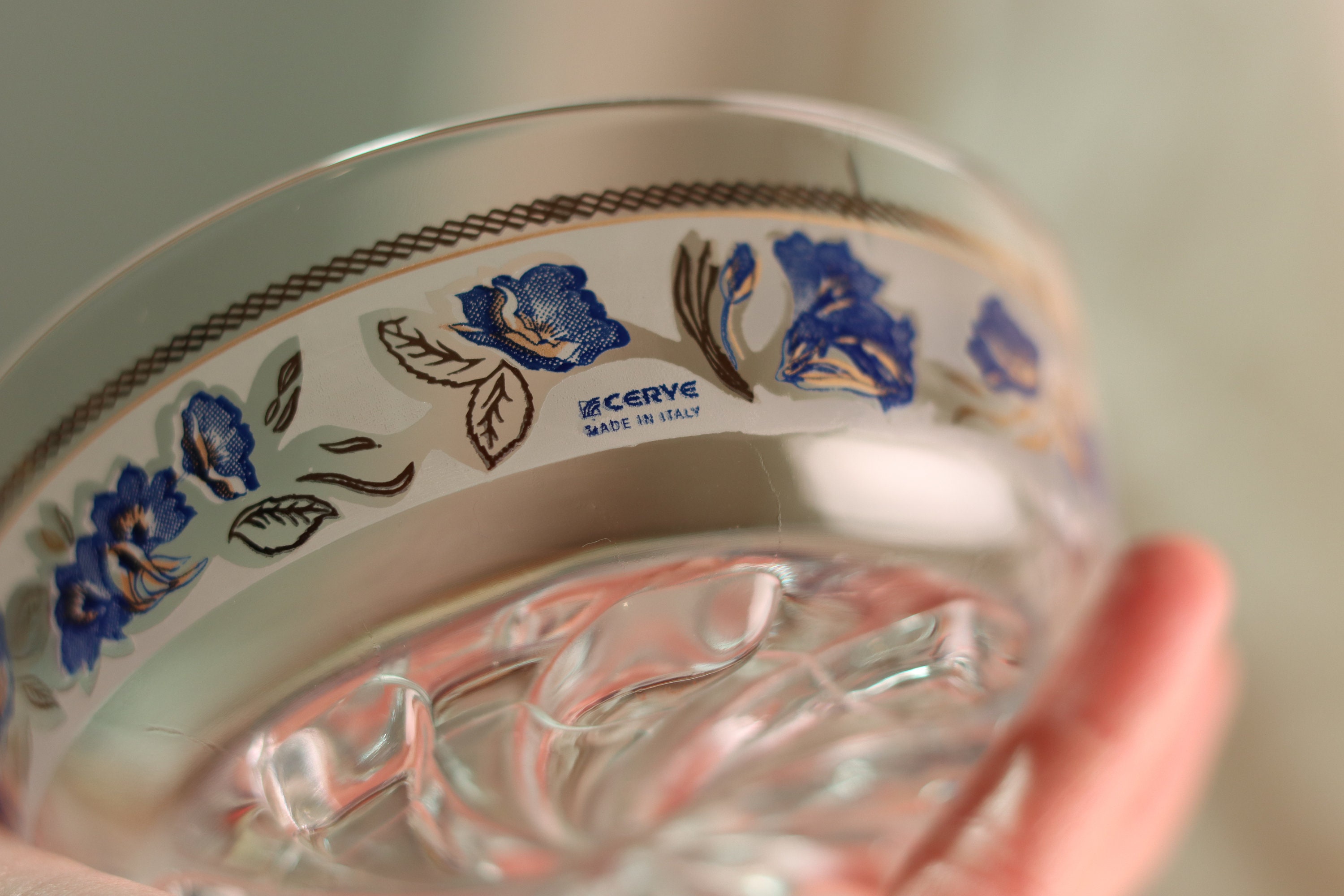 Blue and Gold Italian Cerve Glass Serving and Small Dessert Bowls Set ...