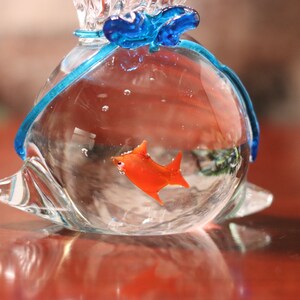 Handmade Murano Glass Aquarium Goldfish in A Bag Blue Ribbon ...