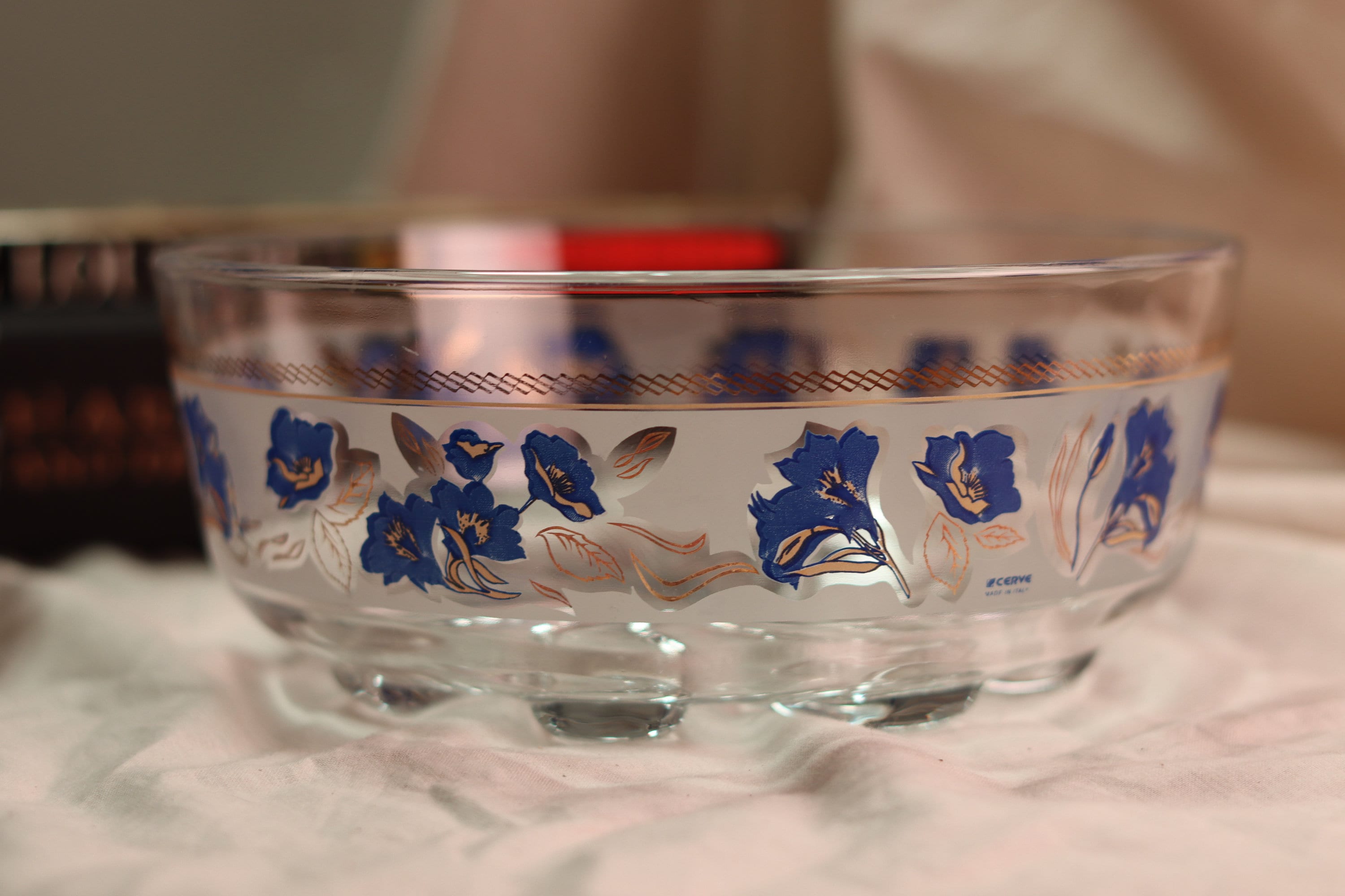 Blue and Gold Italian Cerve Glass Serving and Small Dessert Bowls Set ...