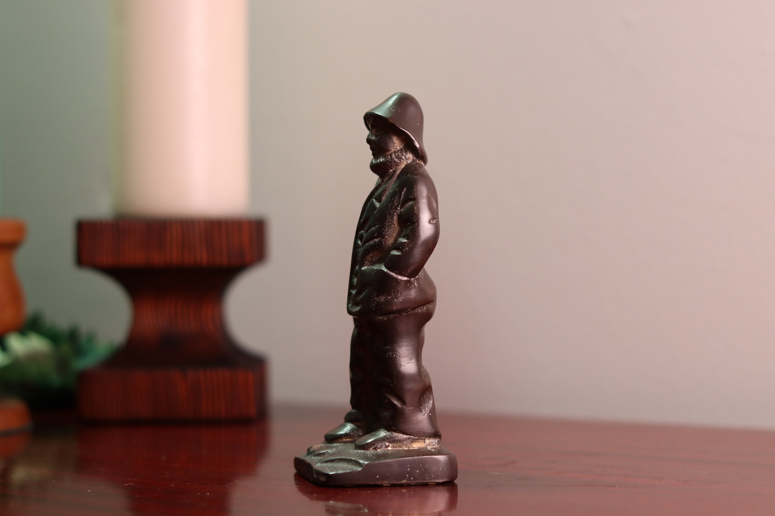 Antique Single Bronzed Iron Littco Old Fisherman Bookend Figurine - Etsy