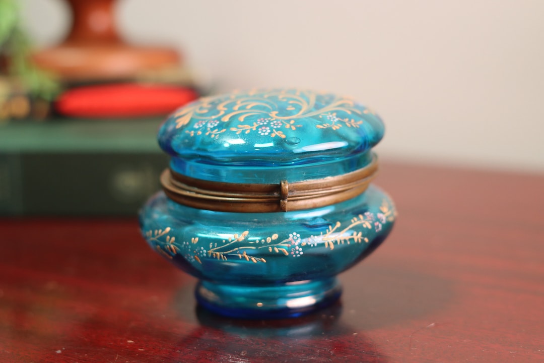 Antique 19th Century Moser Blown Turquoise Glass Enamel Lidded ...