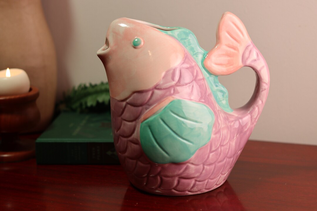 Vintage Treasure Craft Ceramic Pastel Glazed Fish Pitcher With Tail ...