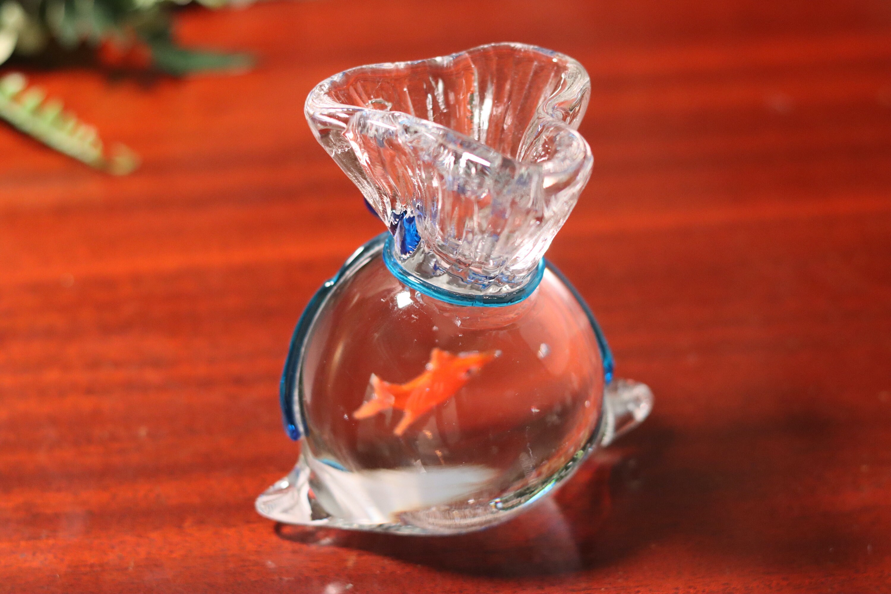 Handmade Murano Glass Aquarium Goldfish in A Bag Blue Ribbon ...