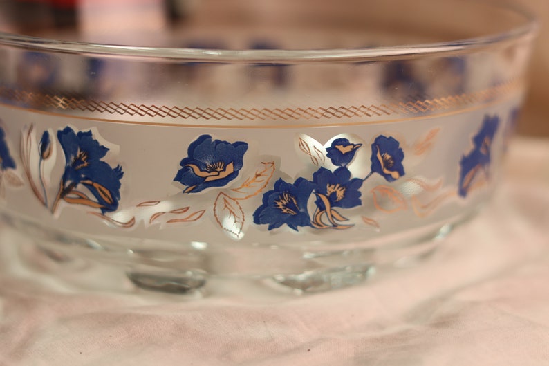 Blue and Gold Italian Cerve Glass Serving and Small Dessert Bowls Set ...