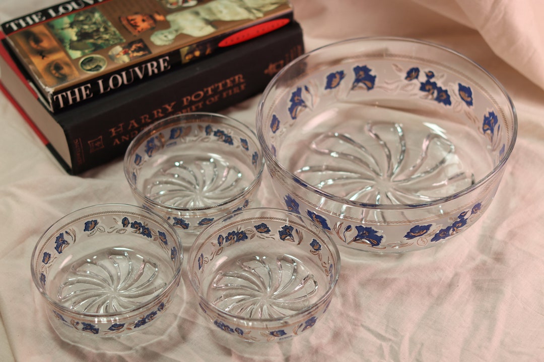 Blue and Gold Italian Cerve Glass Serving and Small Dessert Bowls | Set ...