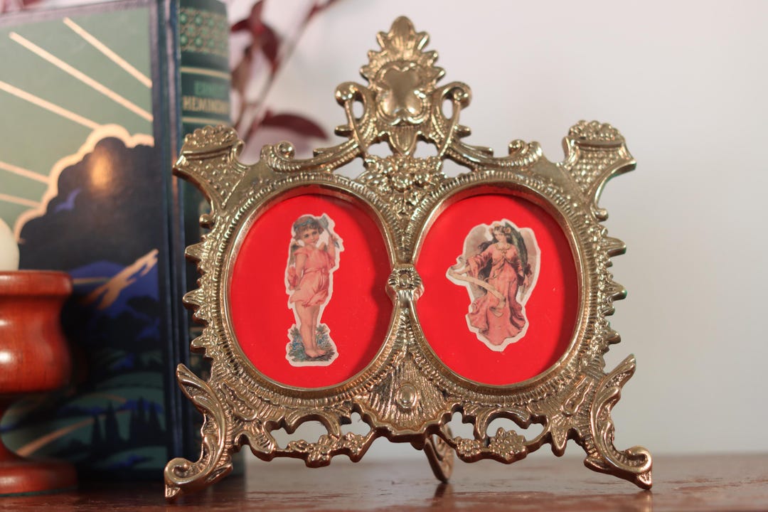 Heavy Brass Antique Ornate Regency Double Oval Standing Picture Frame ...