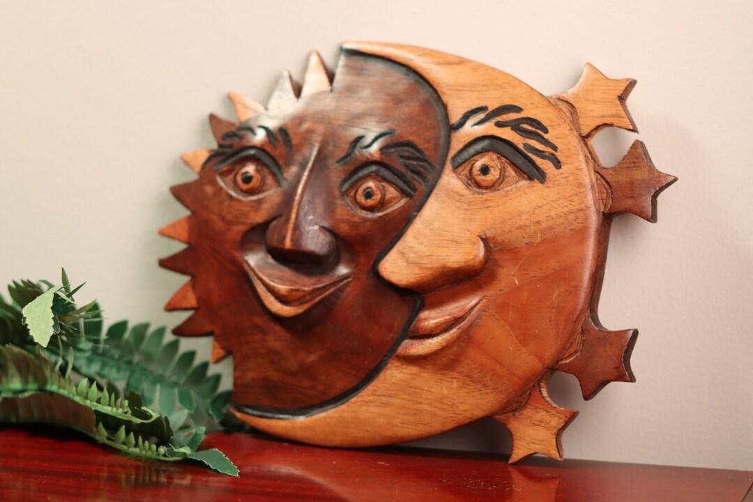 Hand Carved Sun Moon and Stars Wooden Folk Art Wall Hanging - Etsy