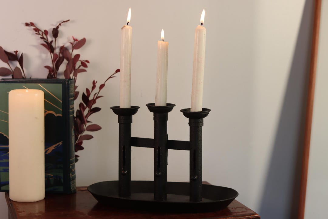 Primitive Iron Three Taper Candle Hogscraper Candlestick Holder With ...
