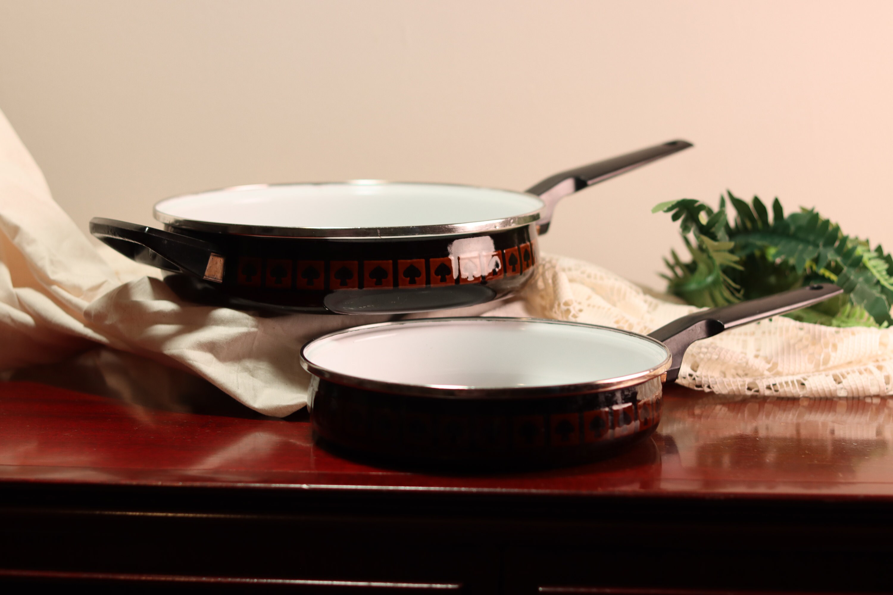 Retro Vintage West Bend Brown Spade Pattern Enamelware Frying Pan Large ...