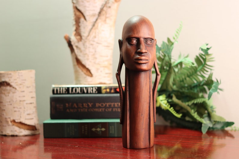 Hand-carved Wooden African Head Statue With Artist Signature - Etsy