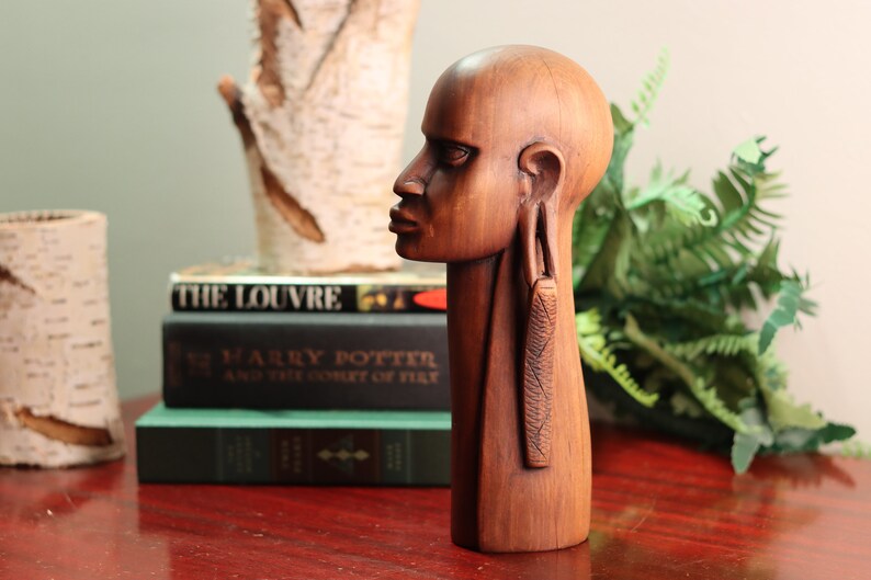 Hand-carved Wooden African Head Statue With Artist Signature - Etsy