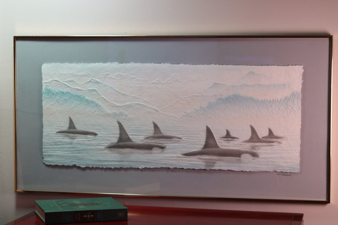 Original Signed Wess Figi Graphics 3D Cast Paper Orca Whale Pod Full ...
