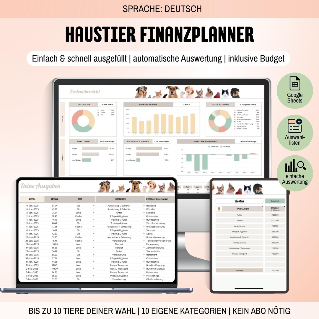 Pet Cost Tracker | Google Sheets Pet Budget Planner for Dogs, Cats & Co ...