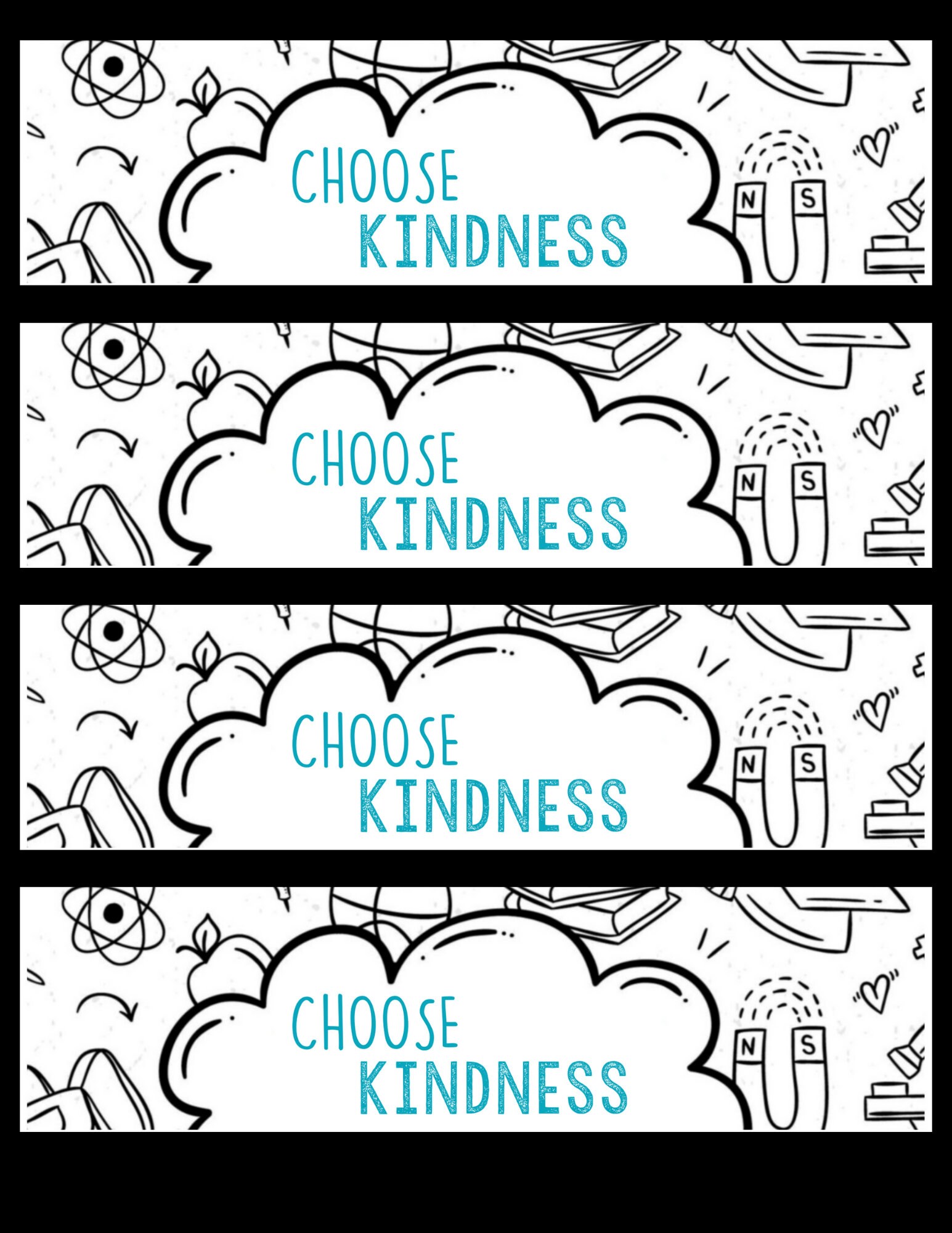 Choose Kind Bookmarks: Black, White, and Aqua (printable PDF) - Etsy