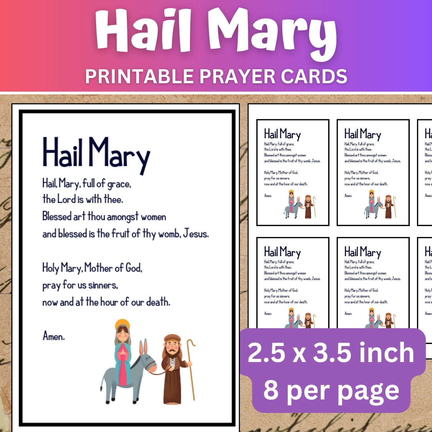 Hail Mary Prayer Cards: Catholic Sunday School Printable (2.5 X 3.5 ...