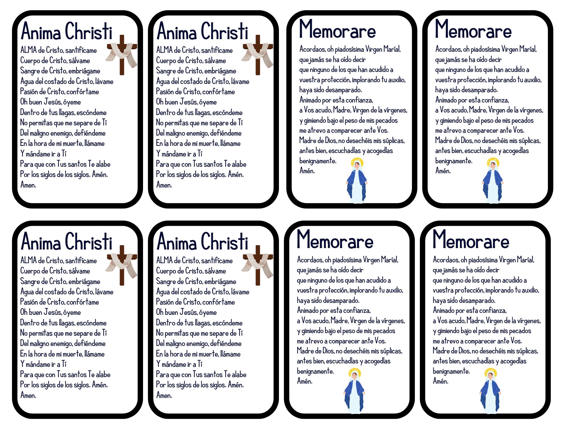 Anima Christi and Memorare Prayers in Spanish | Printable Prayer Cards ...
