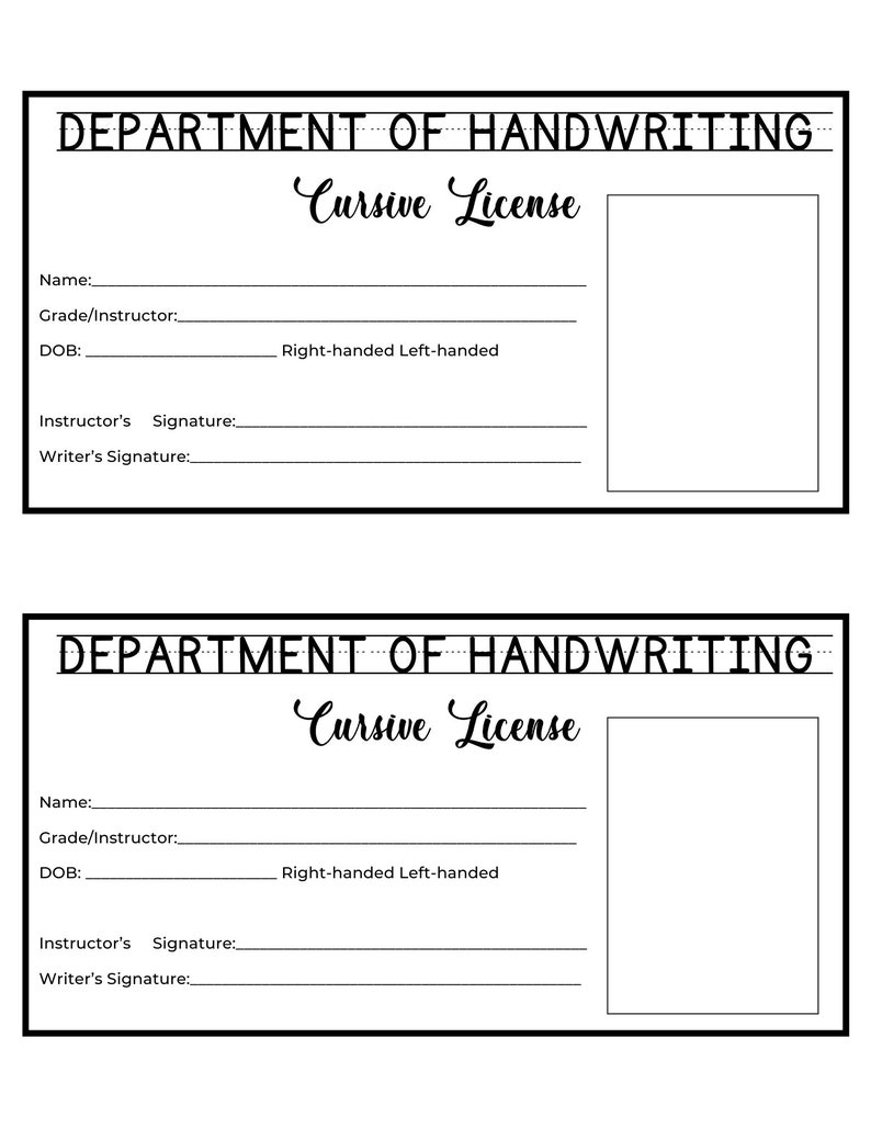 Cursive Handwriting Driver's License: Fun Student Reward (PDF) - Etsy