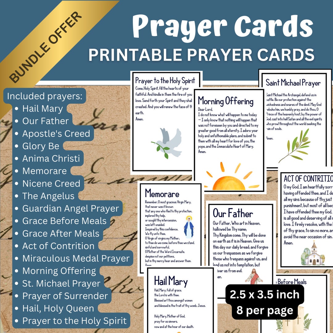 Printable Prayer Cards | 18 Prayers Included | 2.5 X 3.5 Inch | 8 per ...