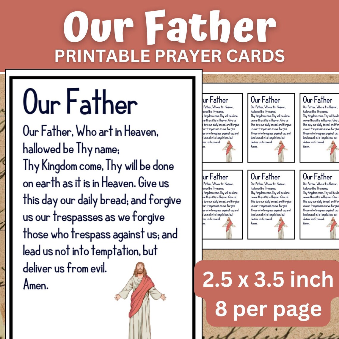 Our Father Prayer Cards: Catholic Sunday School Printable (2.5x3.5 In ...