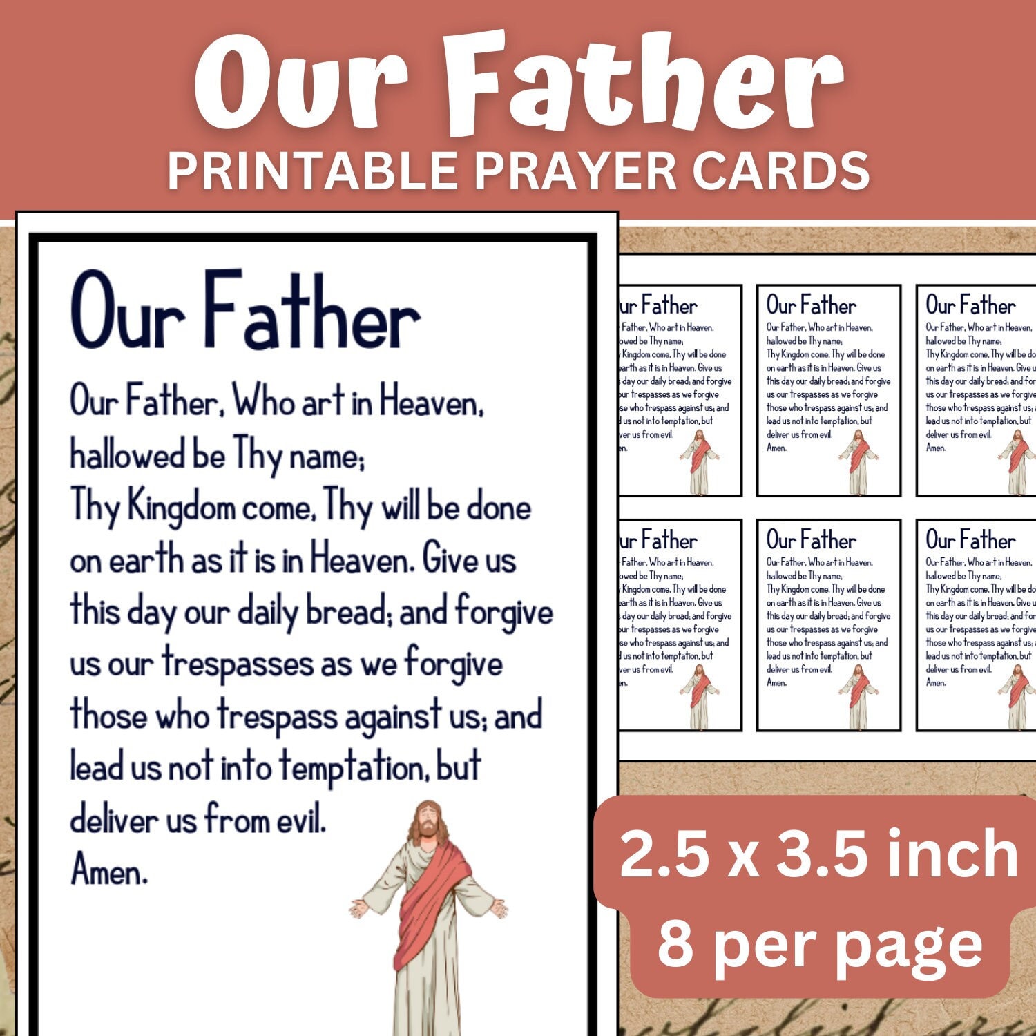 Our Father Prayer Cards: Catholic Sunday School Printable (2.5x3.5 In ...