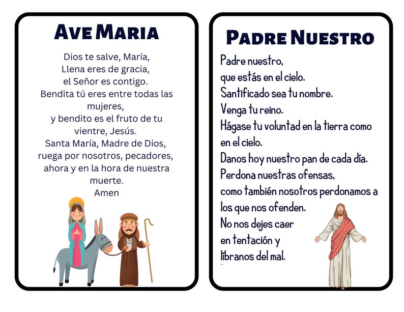 Spanish Catholic Prayers: Ave Maria & Padre Nuestro Printable (digital ...