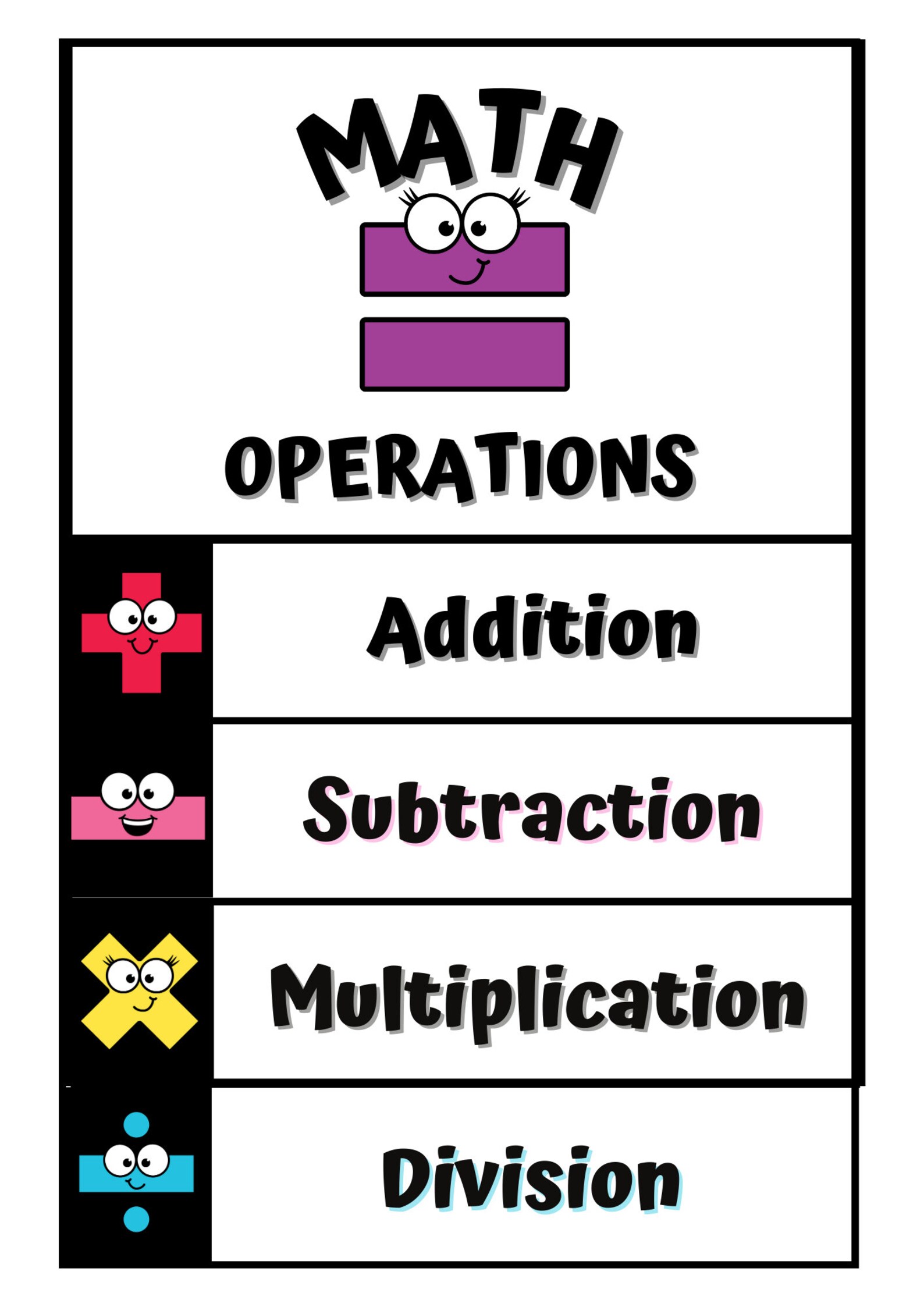 Math Operations Flipbook Addition Subtraction Multiplication Division ...