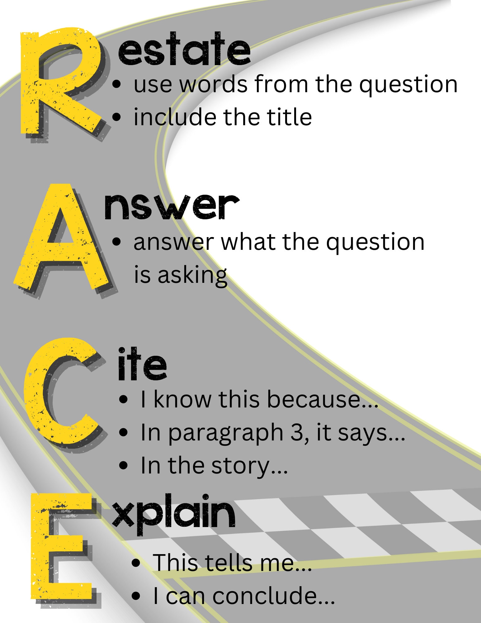 RACE Writing Strategy | Short Response | Response to Text | Restate ...