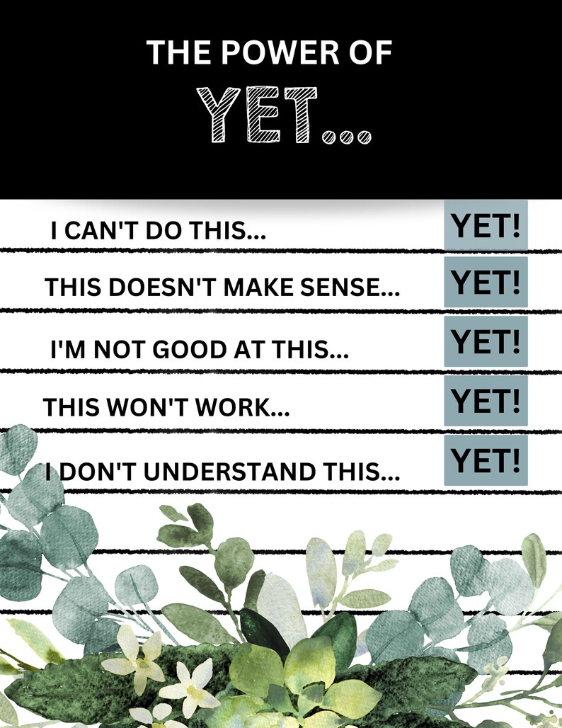 Eucalyptus Theme Classroom Poster Set Growth Mindset 10 Printables ...