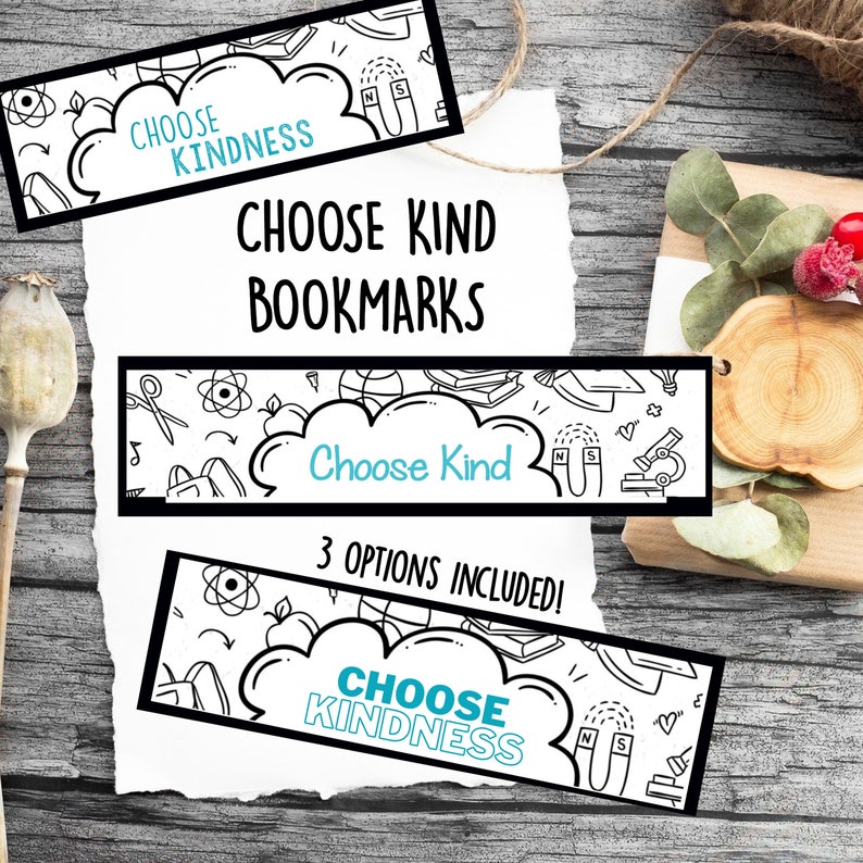 Choose Kind Bookmarks: Black, White, and Aqua (printable PDF) - Etsy