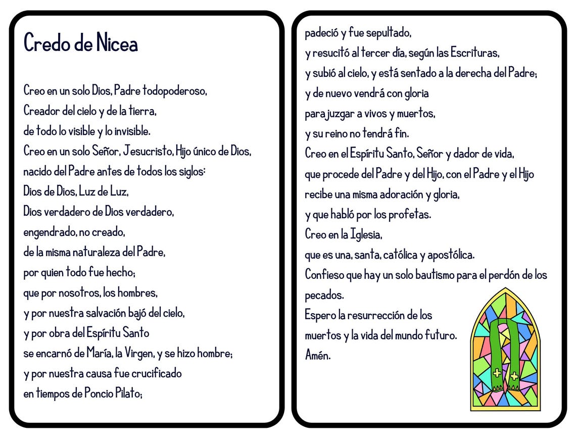 Credo De Nicea | Spanish Prayer Printable | 3 Sizes | Prayer Wallet ...