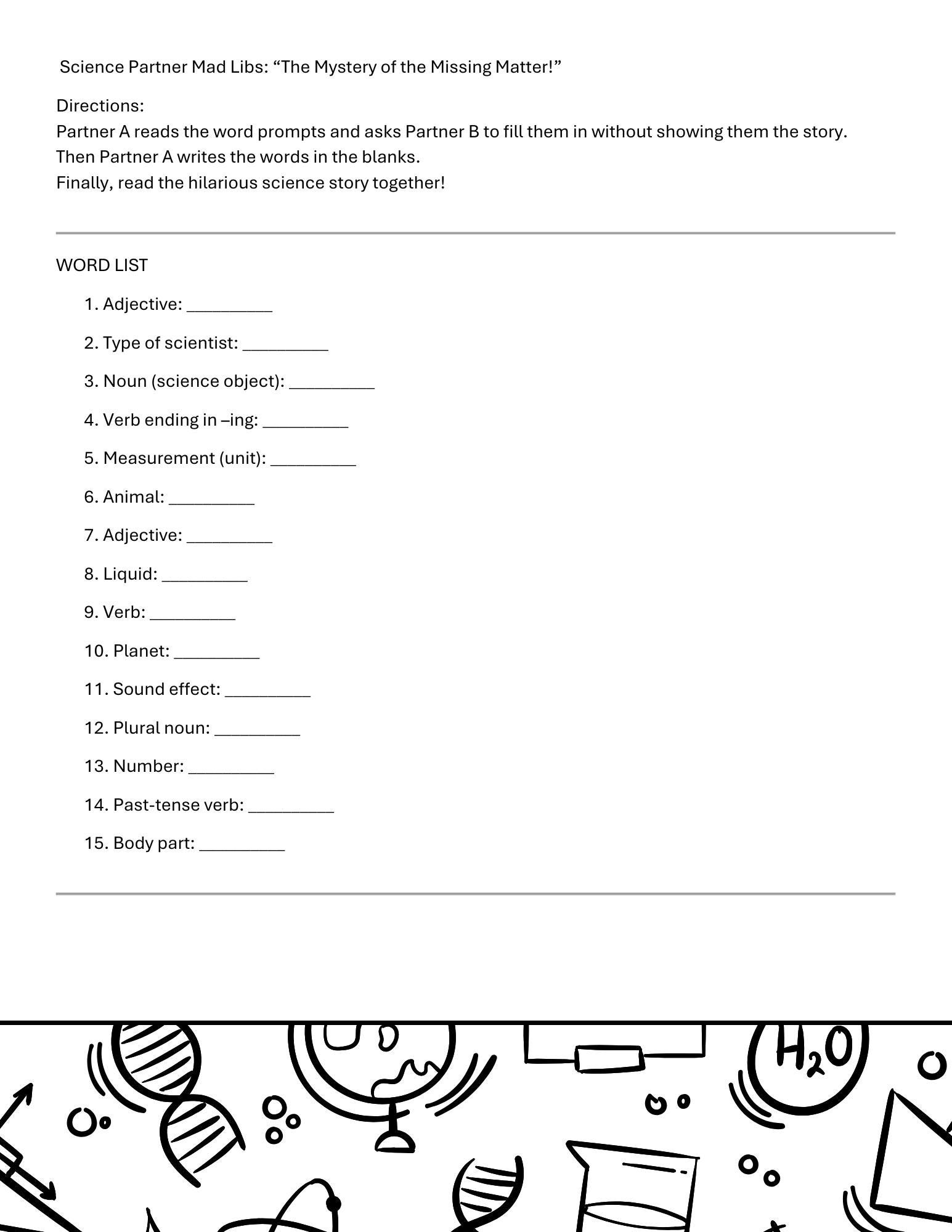 Science Mad Libs | Parts of Speech + Science Concepts ...