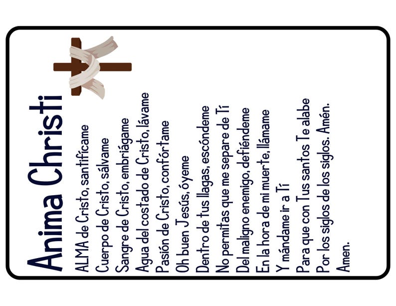 Anima Christi and Memorare Prayers in Spanish | Printable Prayer Cards ...