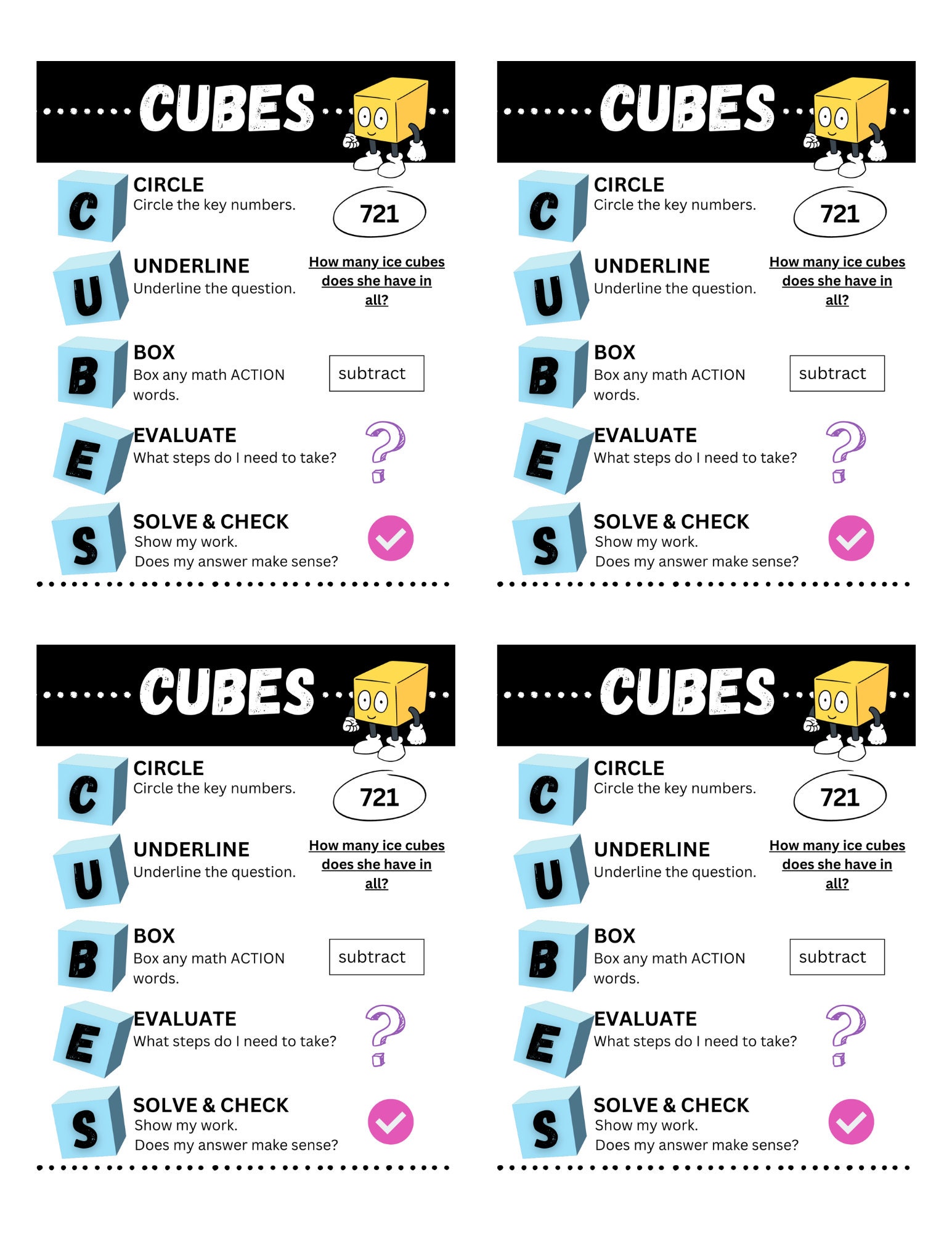 CUBES Math Strategy | Math Matters | Circle Underline Box Evaluate ...